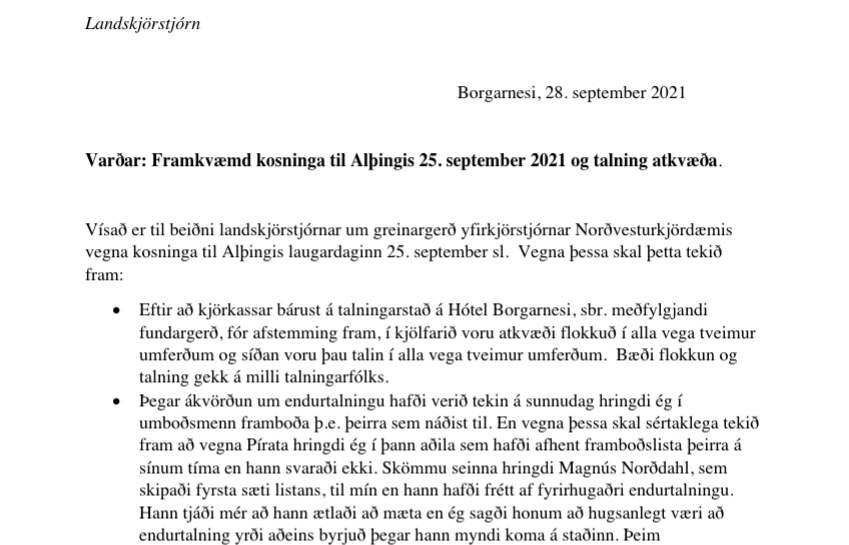 Fundargerð yfirkjörstjórnar: Mannleg mistök hörmuð og skekkjan í ...